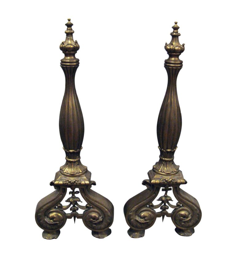 Turn of the Century French Fireplace Bronze Andirons | Olde Good Things