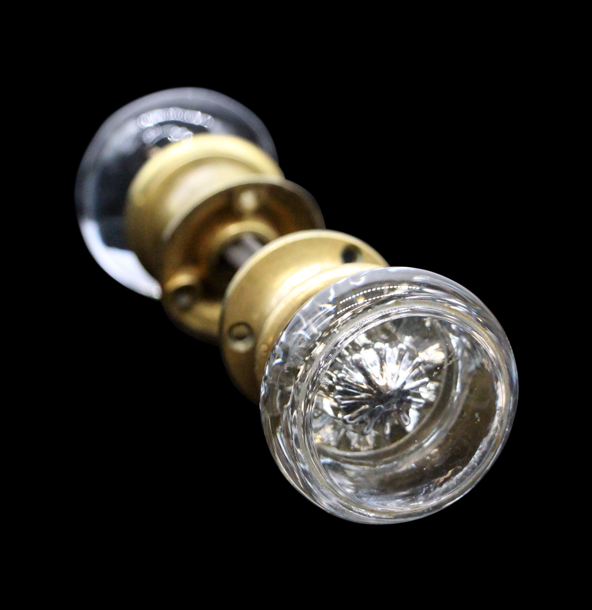 Antique Flat Round Clear Glass Deco Door Knob Set | Olde Good Things