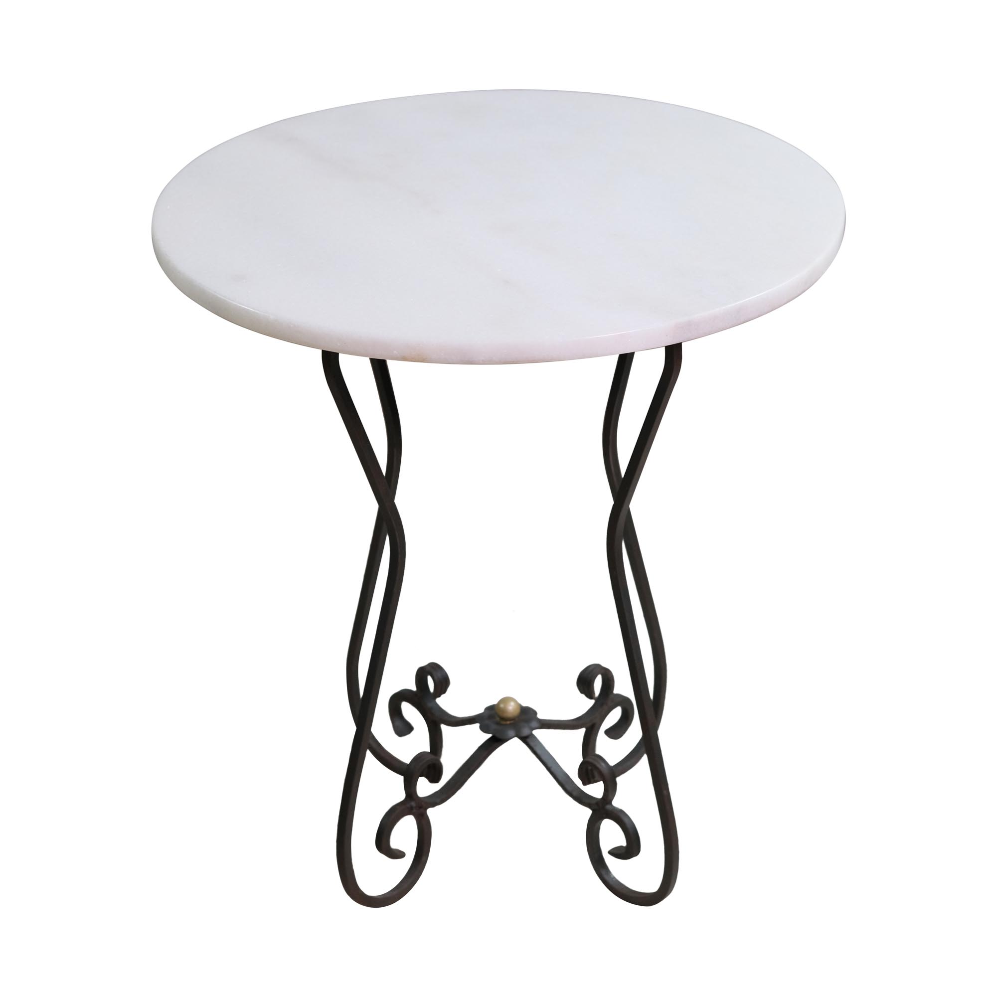21 in. Round Marble Top Table with Wrought Iron Base | Olde Good Things