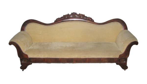 Victorian Carved Wood Sofa with Tan Velvet Upholstery Olde Good Things