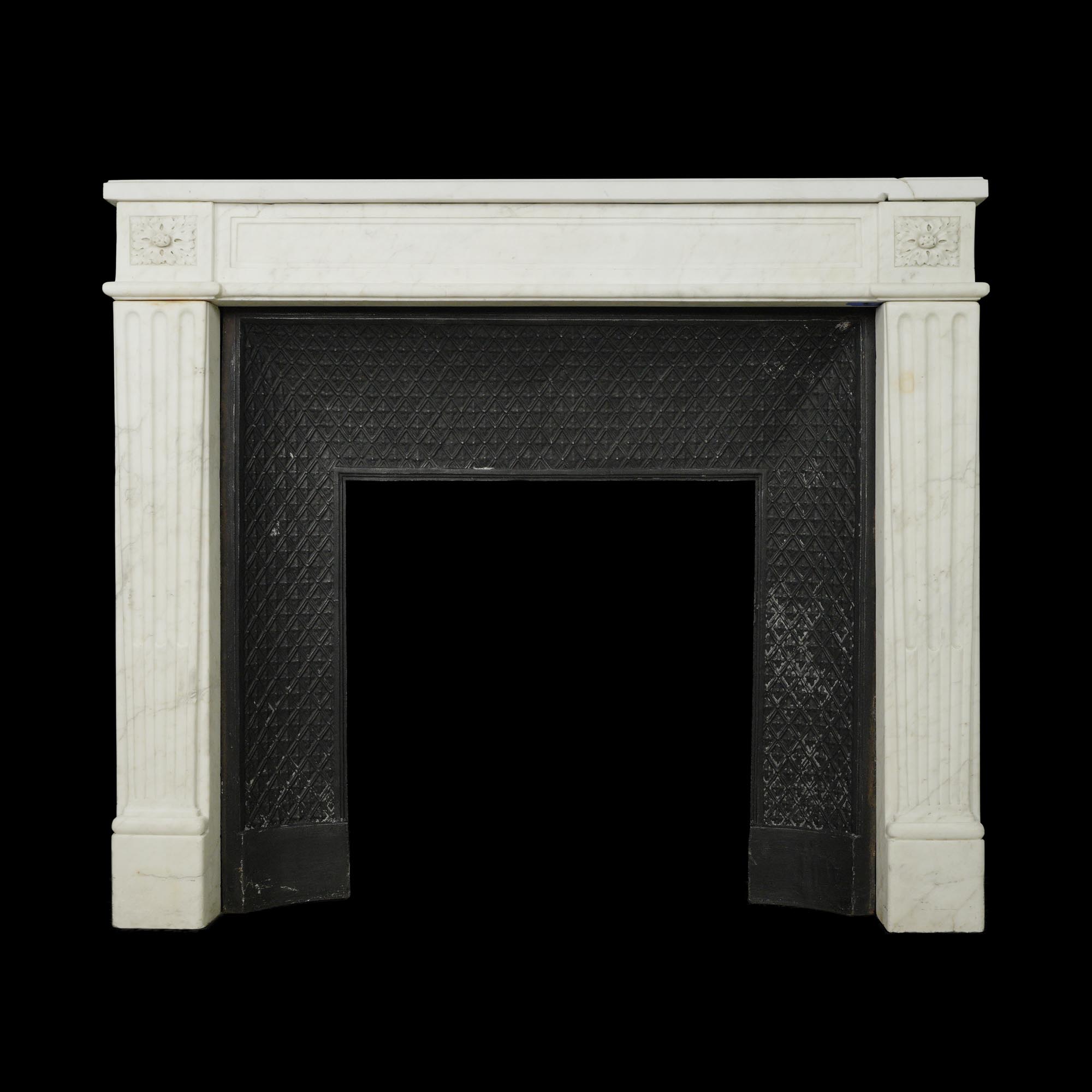 Antique Louis XVI Style White Marble Mantel with Cast Iron Insert ...