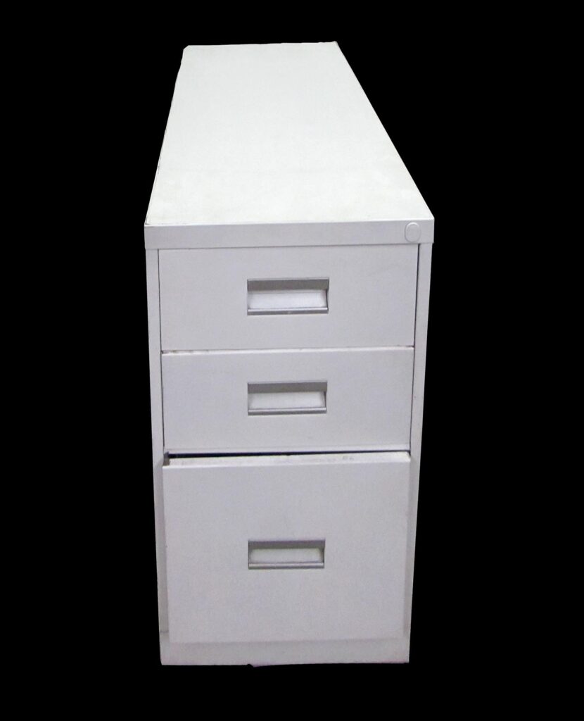 1980s White 3 Drawer Metal Filing Cabinet | Olde Good Things