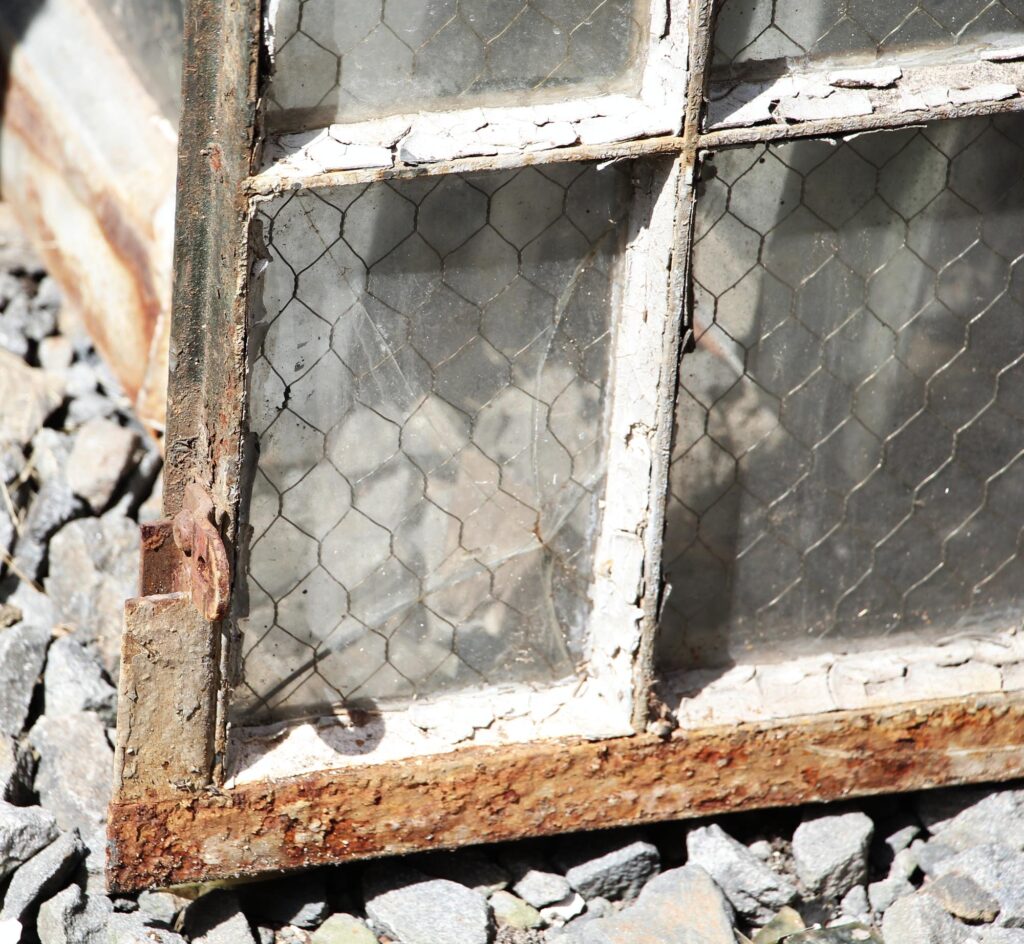 30 Pane Steel Frame Chicken Wire Glass Window | Olde Good Things