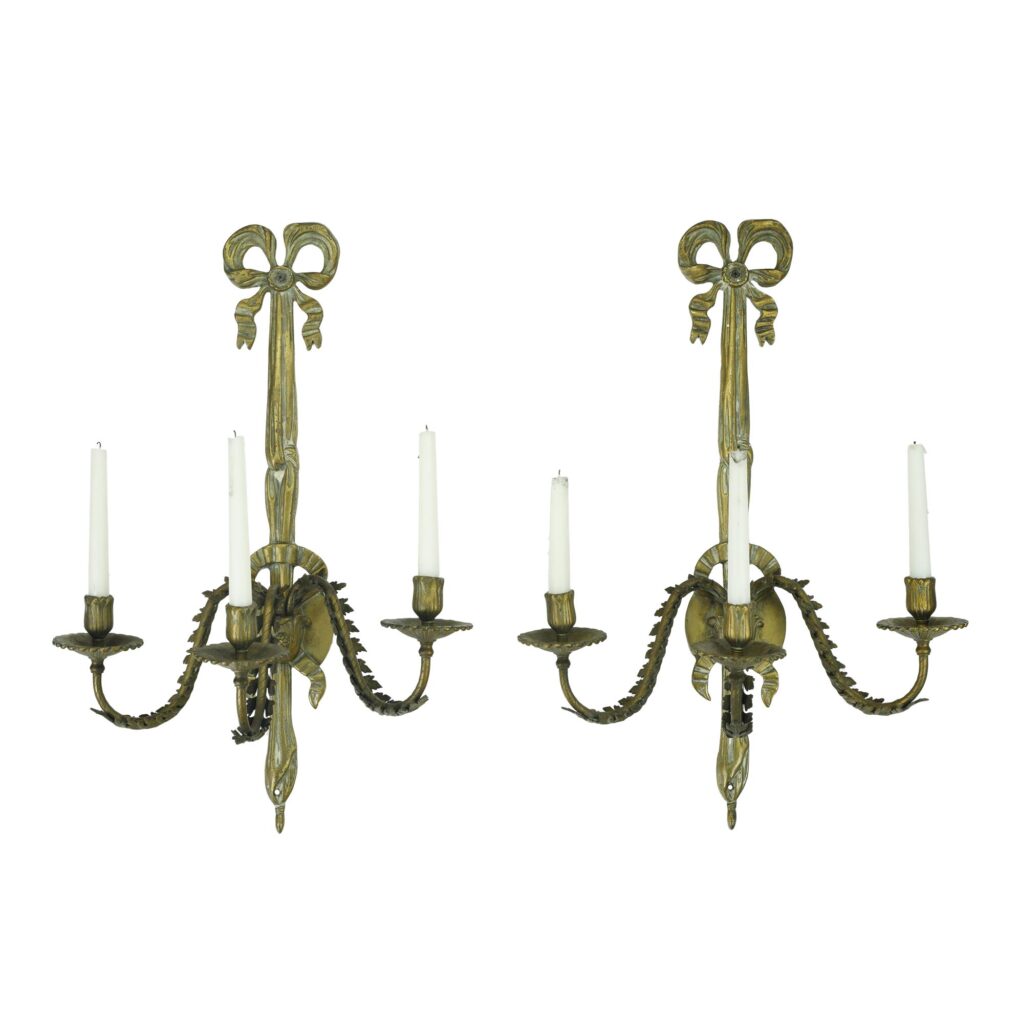 Pair of Antique French 3 Arm Bow Motif Brass Wall Sconces | Olde Good ...