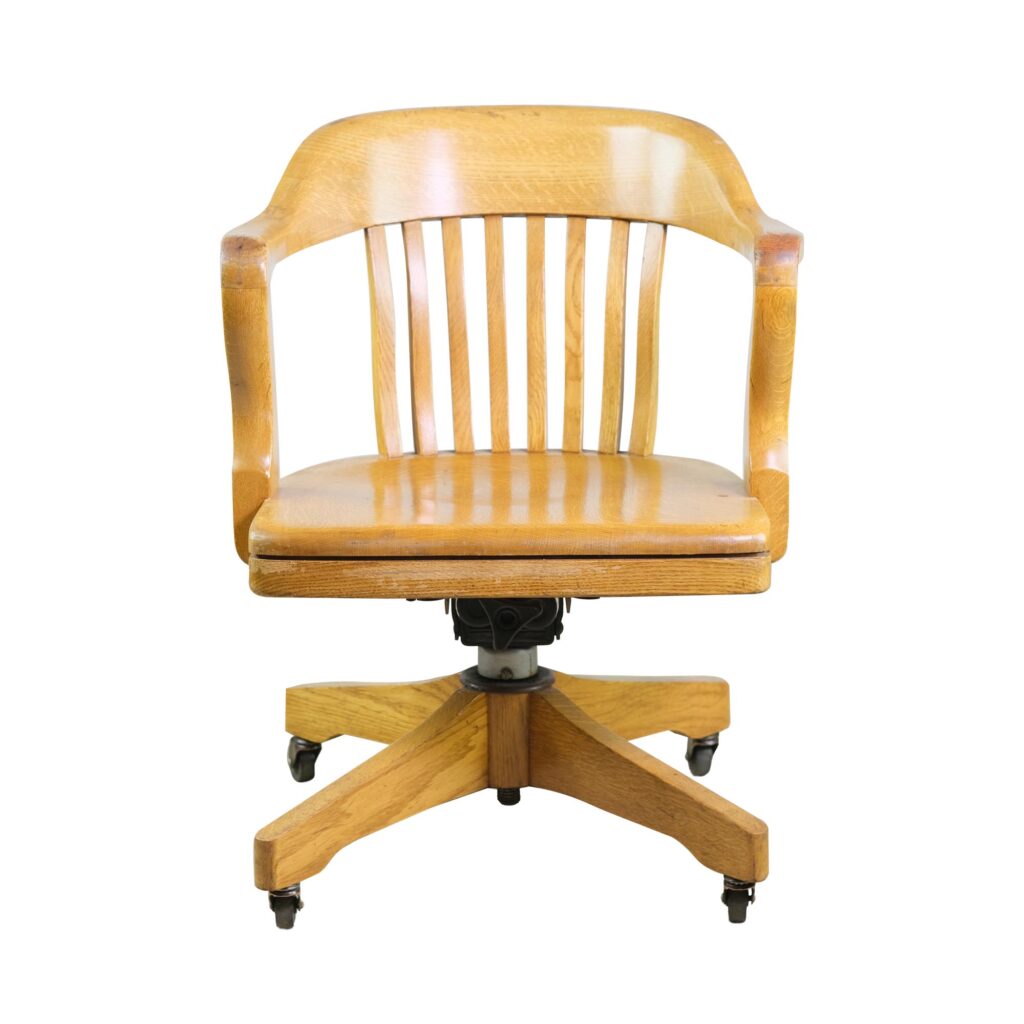Light Tone Solid Oak Rolling Banker’s Chair with Swivel Seat | Olde ...