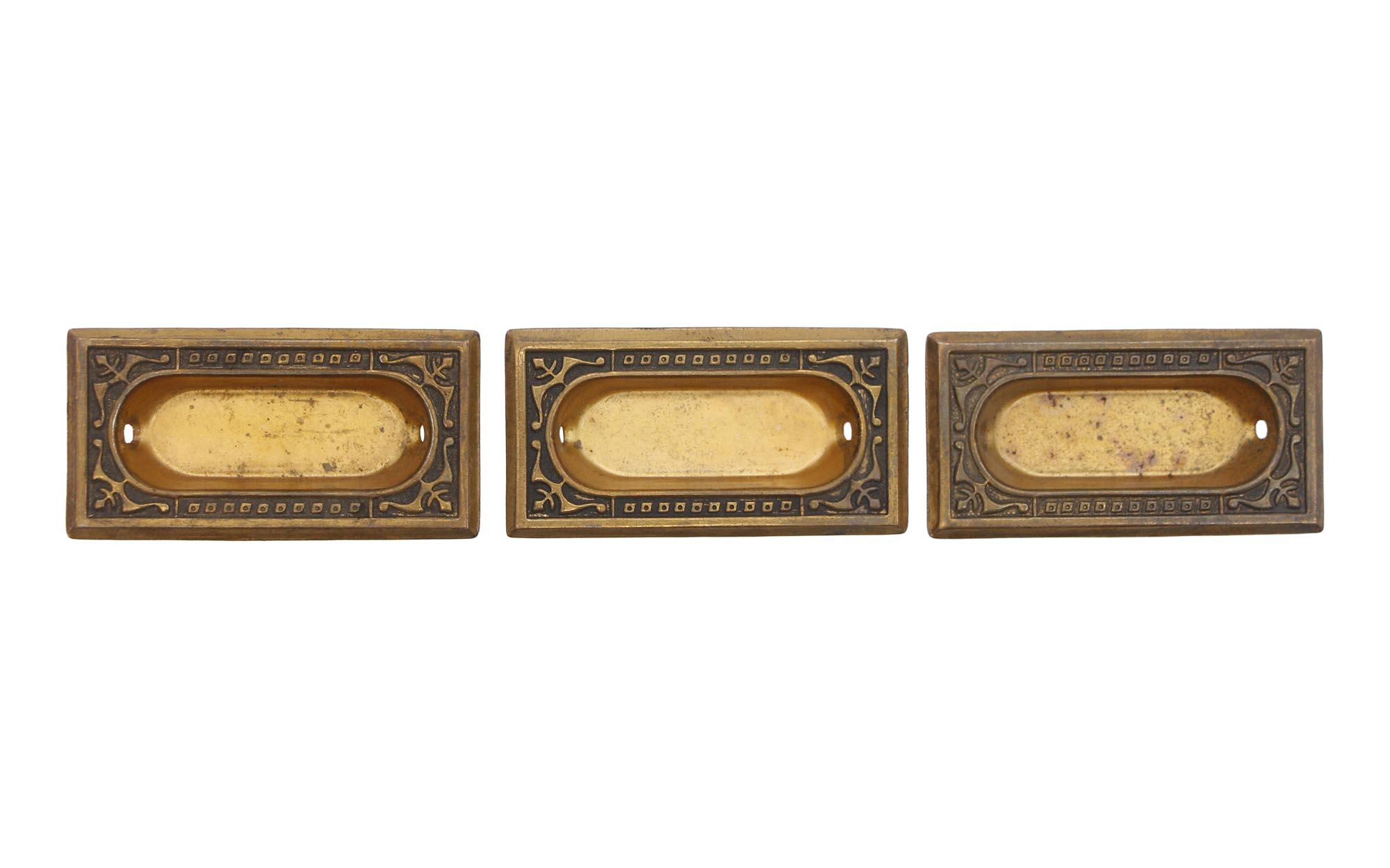 Set of 3 Ornate Brass Plated Steel Recessed Window Sash Lifts | Olde ...