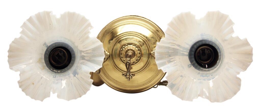 Victorian Down Light Brass Chandelier with Glass Shades | Olde Good Things
