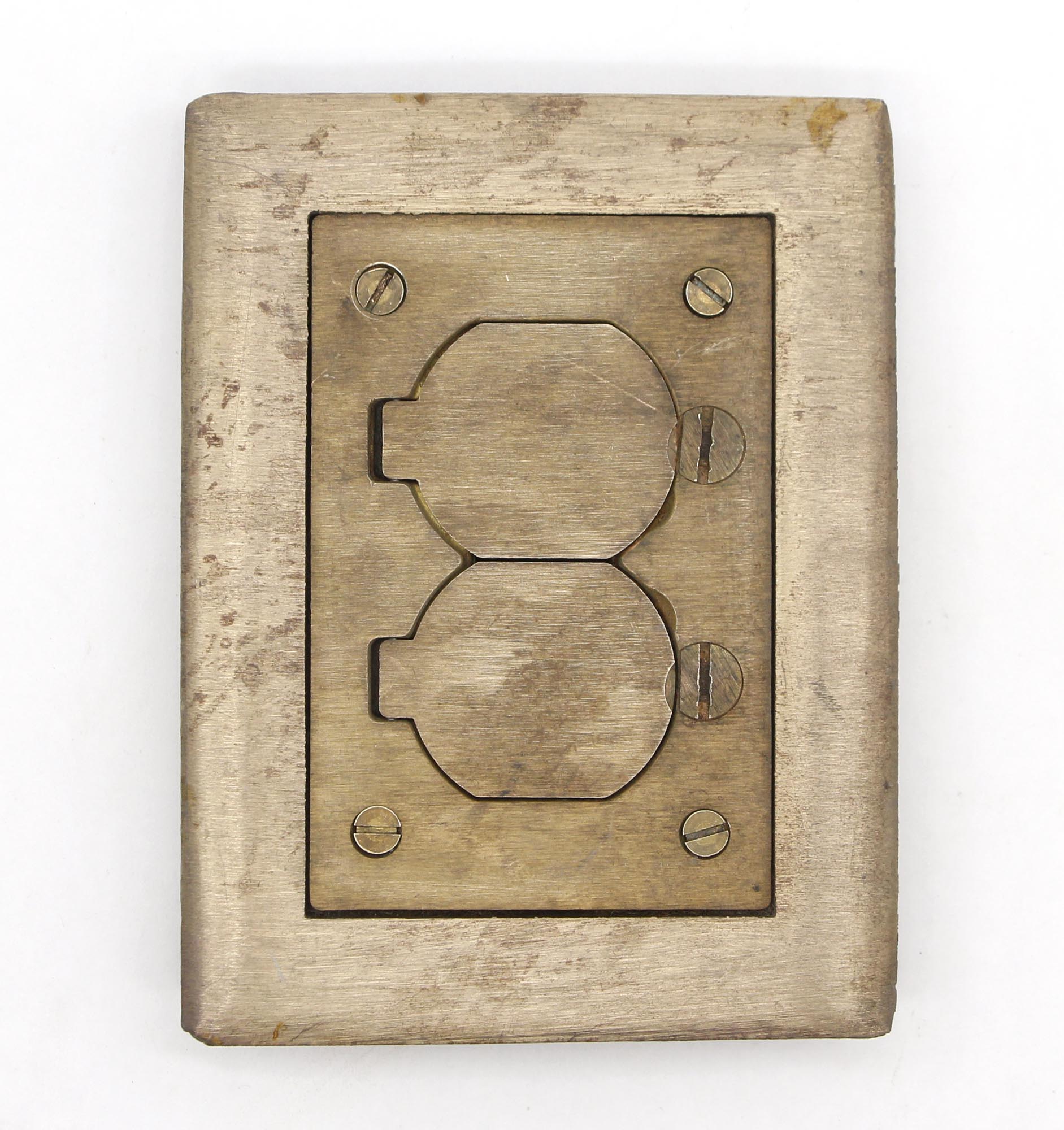 Brass Floor Duplex Outlet Cover Plate with Lift Lids | Olde Good Things