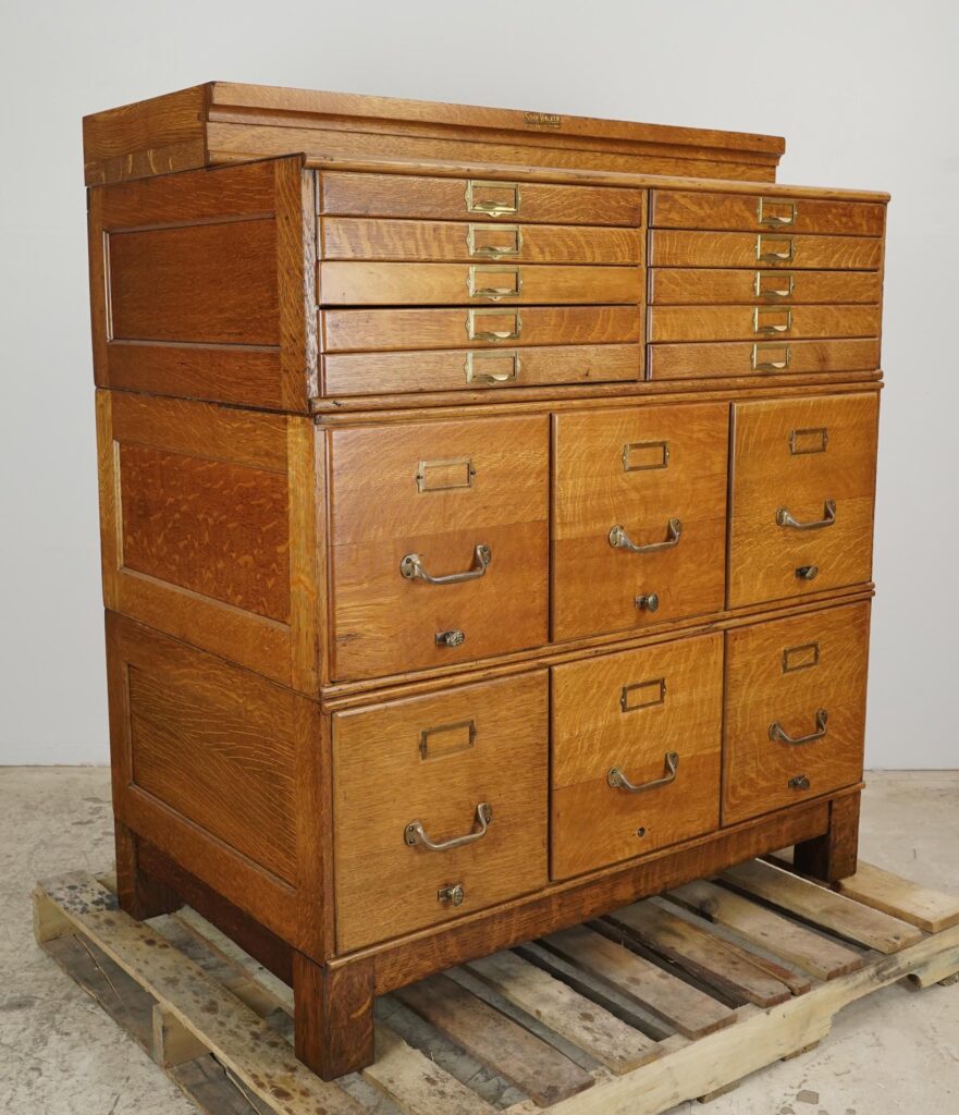 Vintage Shaw Walker Oak Modular Flat File Cabinet | Olde Good Things